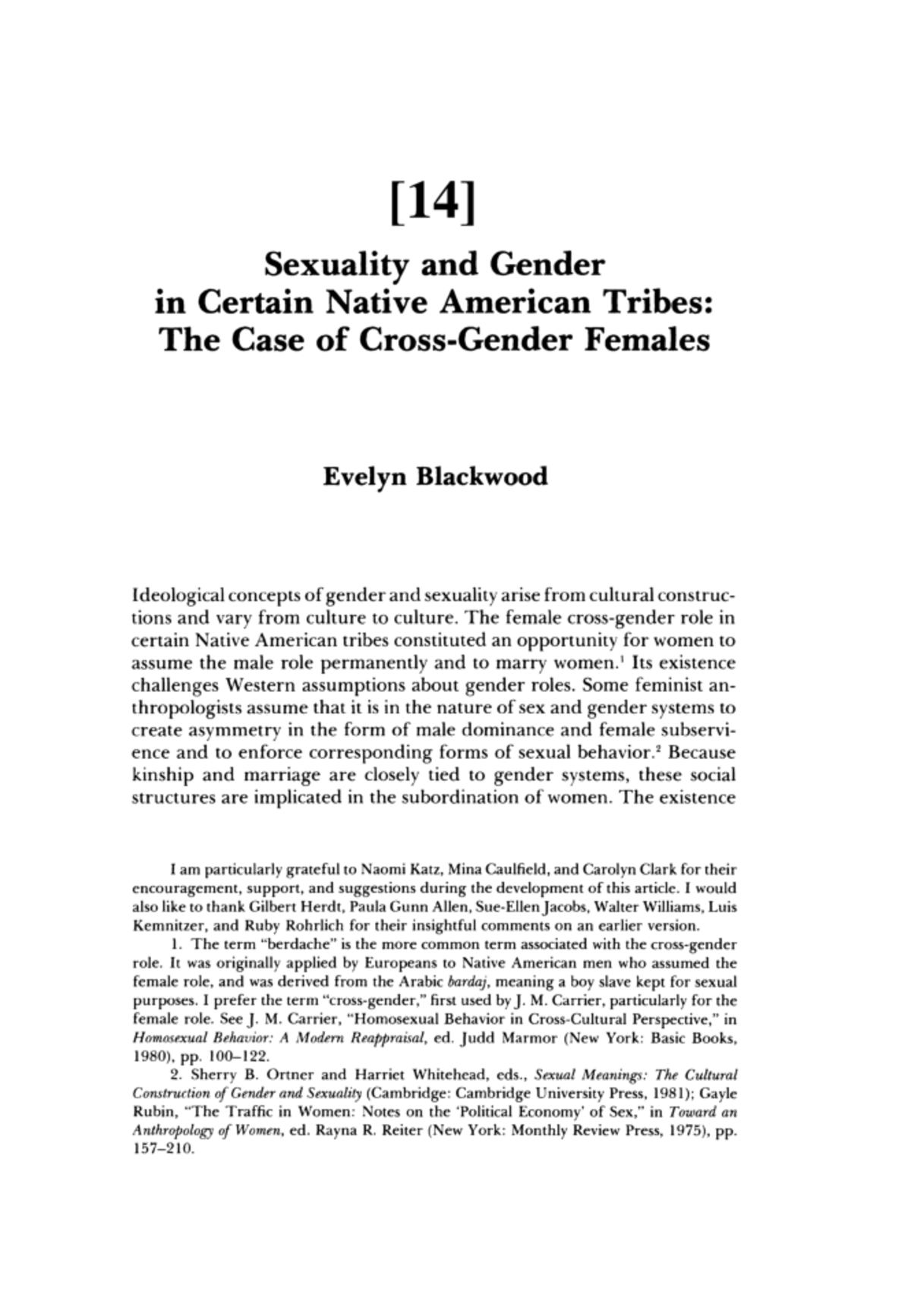 Sexuality and Gender in Certain Native American Tribes Blackwood ...