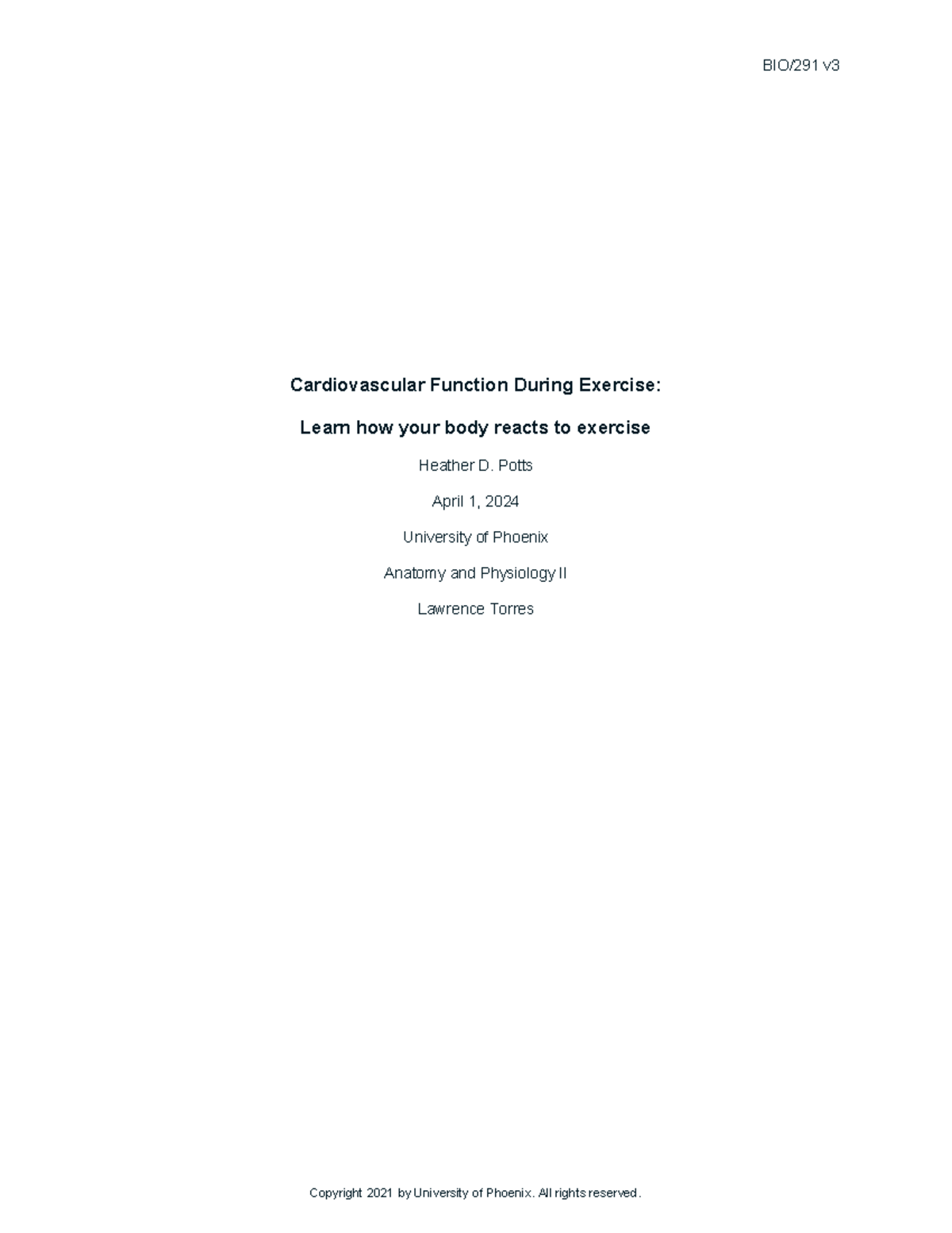 bio291 v3 wk2 the cardiovascular functioning during exercise lab report ...