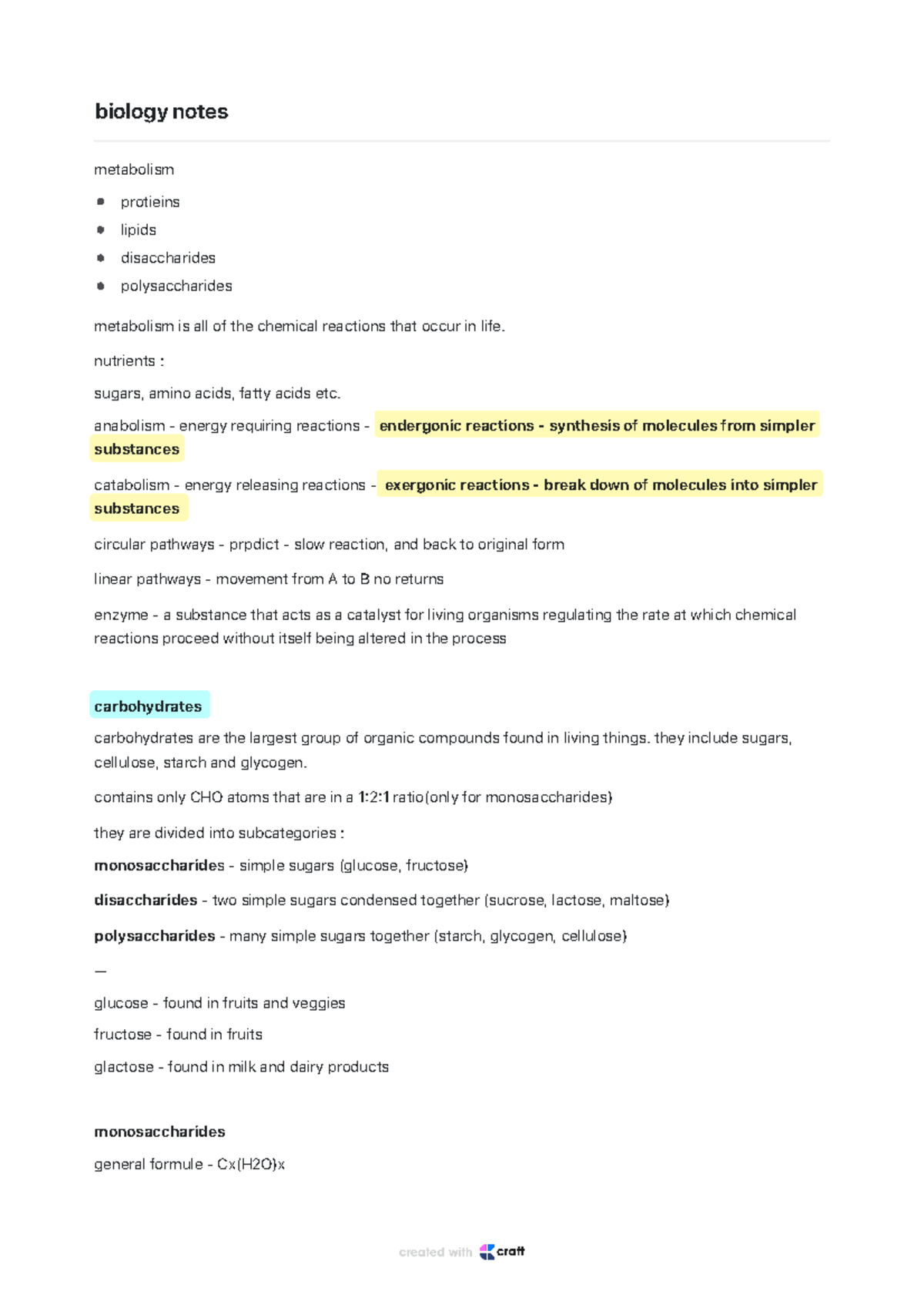 Biology notes - biology notes metabolism protieins lipids disaccharides ...