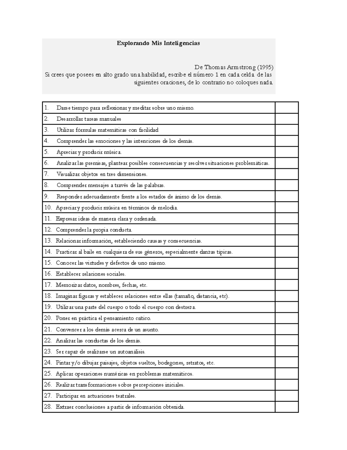 Explorando mis inteligencias múltiples.xlsx - Hoja1 - Explorando Mis Inteligencias De Thomas ...