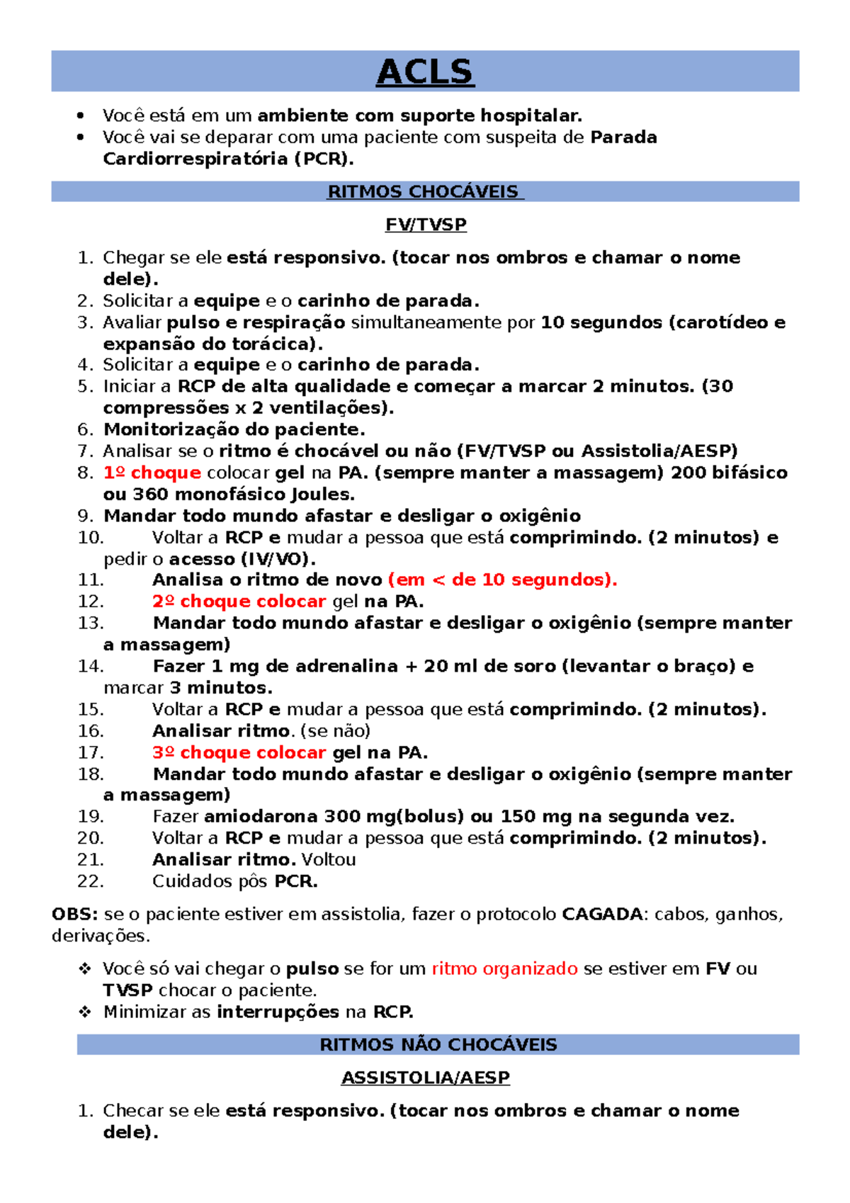 ACLS - Adulto - Resumos de emergência em pediatria - ACLS Você está em ...