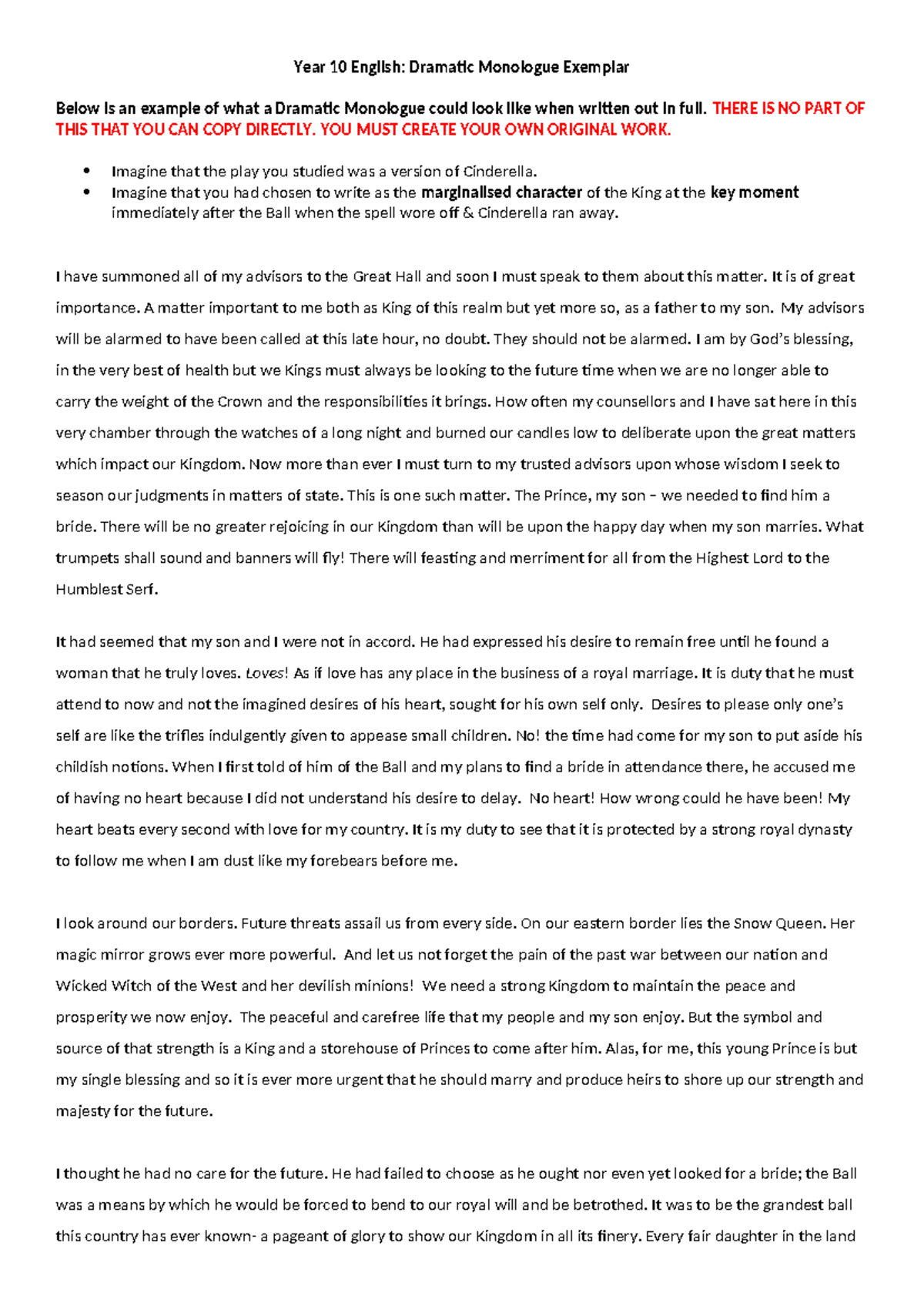 Example english term 2 - Year 10 English: Dramatic Monologue Exemplar ...