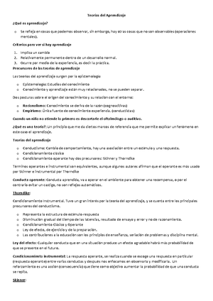 Final - Resumen Teorias Del Aprendizaje - Warning: TT: undefined function: 32 Percepción y - Studocu