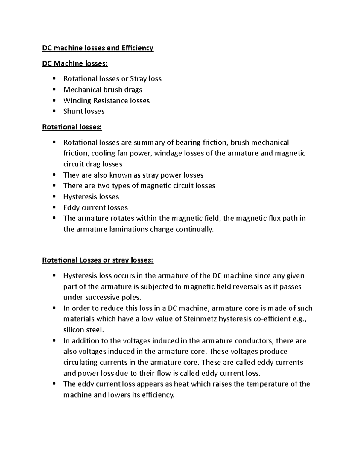 DC machine losses and Efficiency - elec 206 - DC machine losses and ...