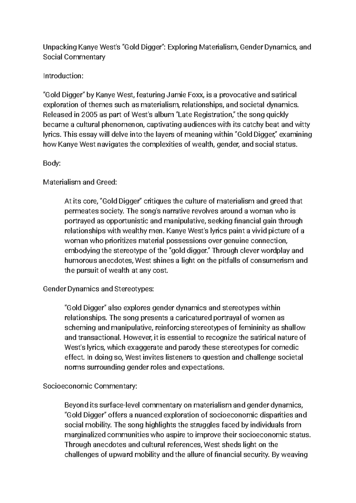 Unpacking Kanye West's Gold Digger Exploring Materialism, Gender ...