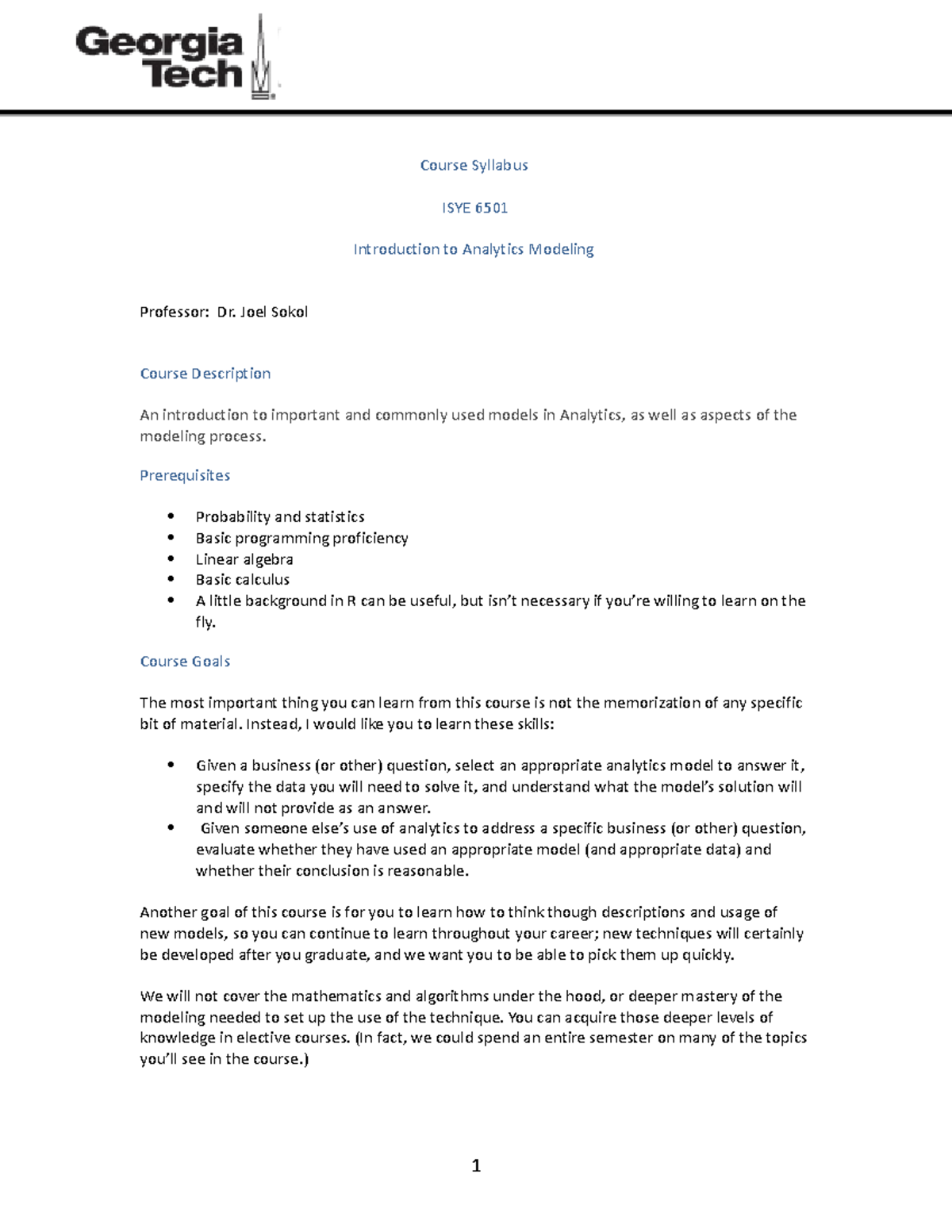 OMSA ISYE6501Syllabus-combined-Summer 2023 - Course Syllabus ISYE 6501 ...