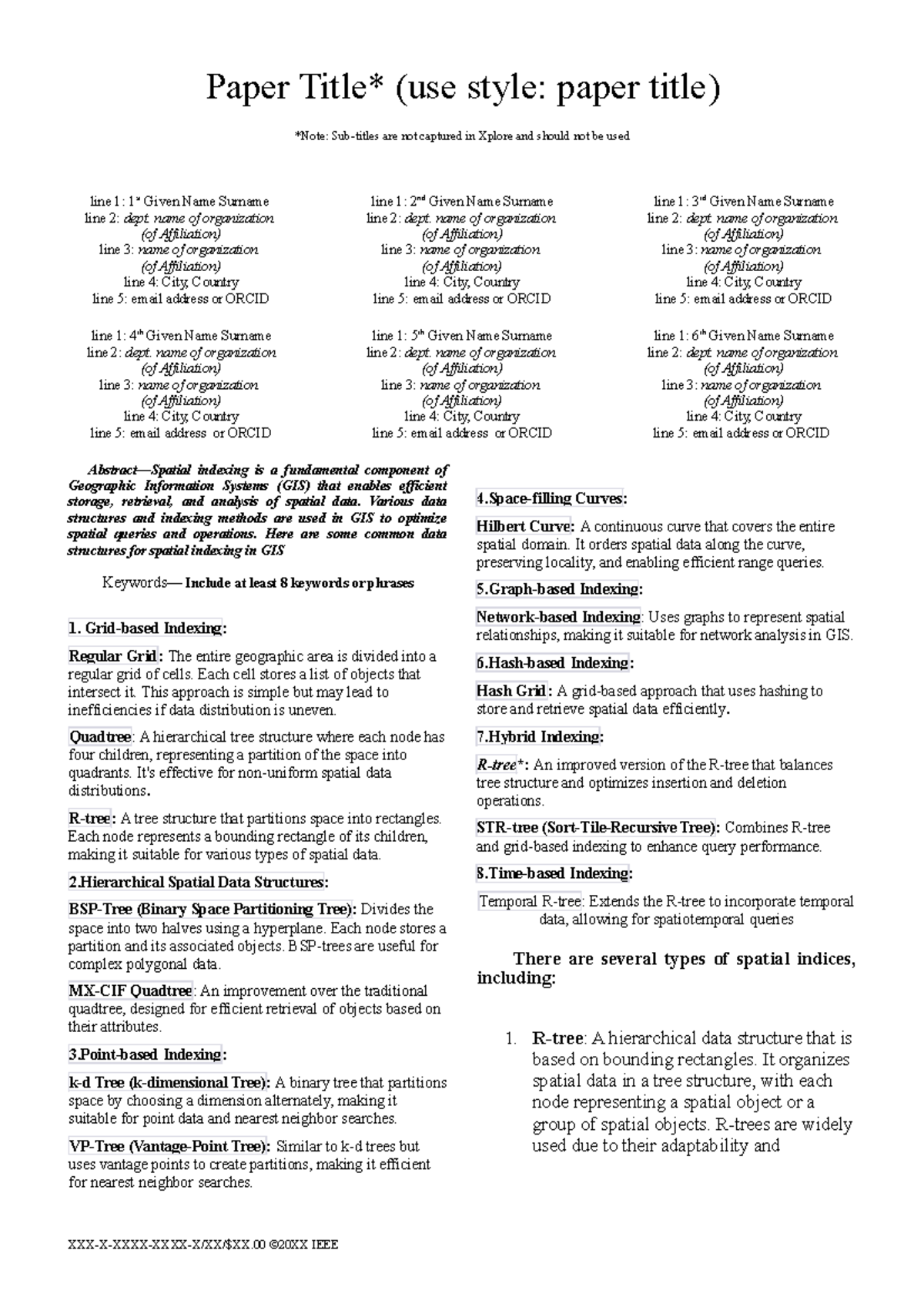 Data Structures For Spatial Indexing In Geographic Information Systems Paper Title Use Style