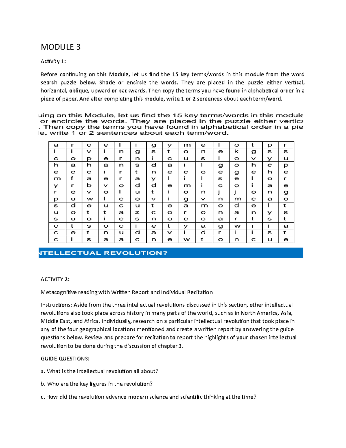 Module 3 - MODULE 3 Activity 1: Before continuing on this Module, let ...