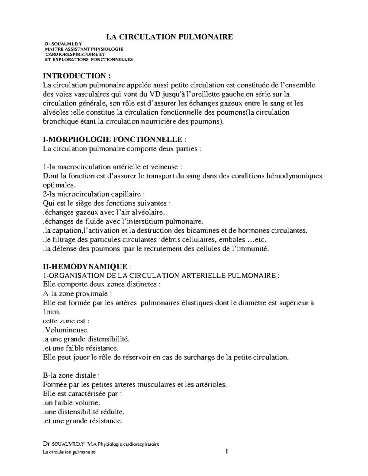 C7 circulation pulmonaire - Dr SOUALMI.D M Physiologie ...