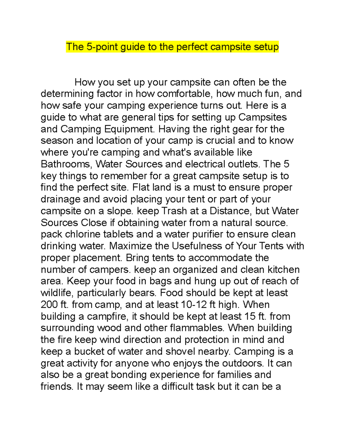 The 5 guides to camping paragraph assignment - The 5-point guide to the ...