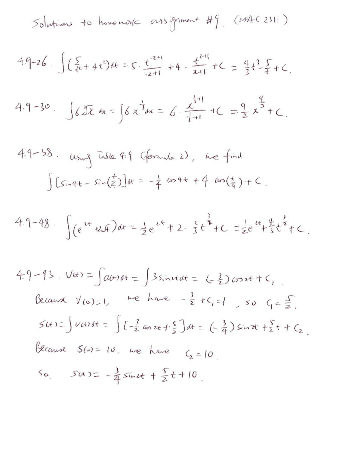 Homework assignment solution A9 - MAC 2311 - Studocu