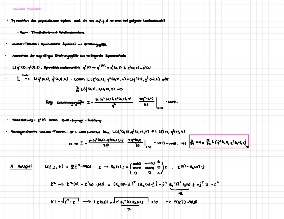 Noether Theorem Und Indexrechnung - Noether Theorem · symmetrien des physikalischen Systems sind ...
