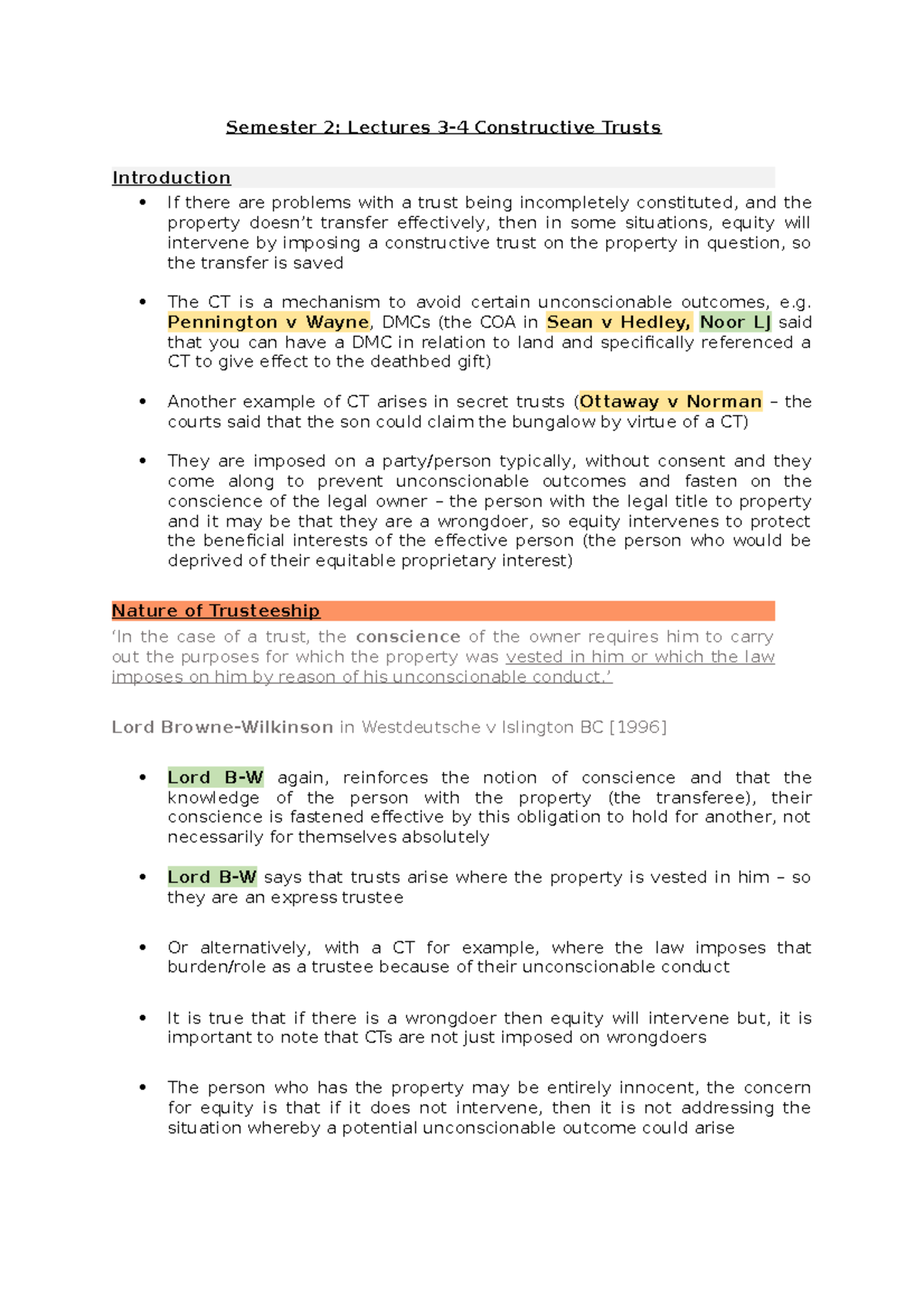 Lecture 18 - Constructive Trusts - Semester 2: Lectures 3-4 Constructive Trusts Introduction If ...