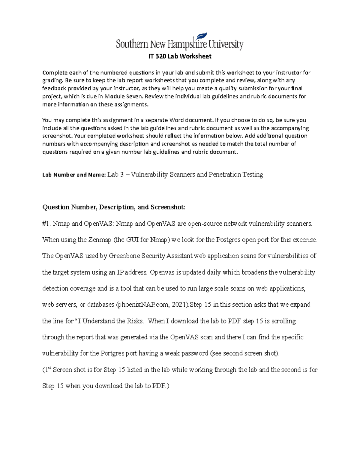 IT 320 Lab Worksheet Lab3 - Remote and Local Exploitation - IT 320 Lab Worksheet Complete each ...