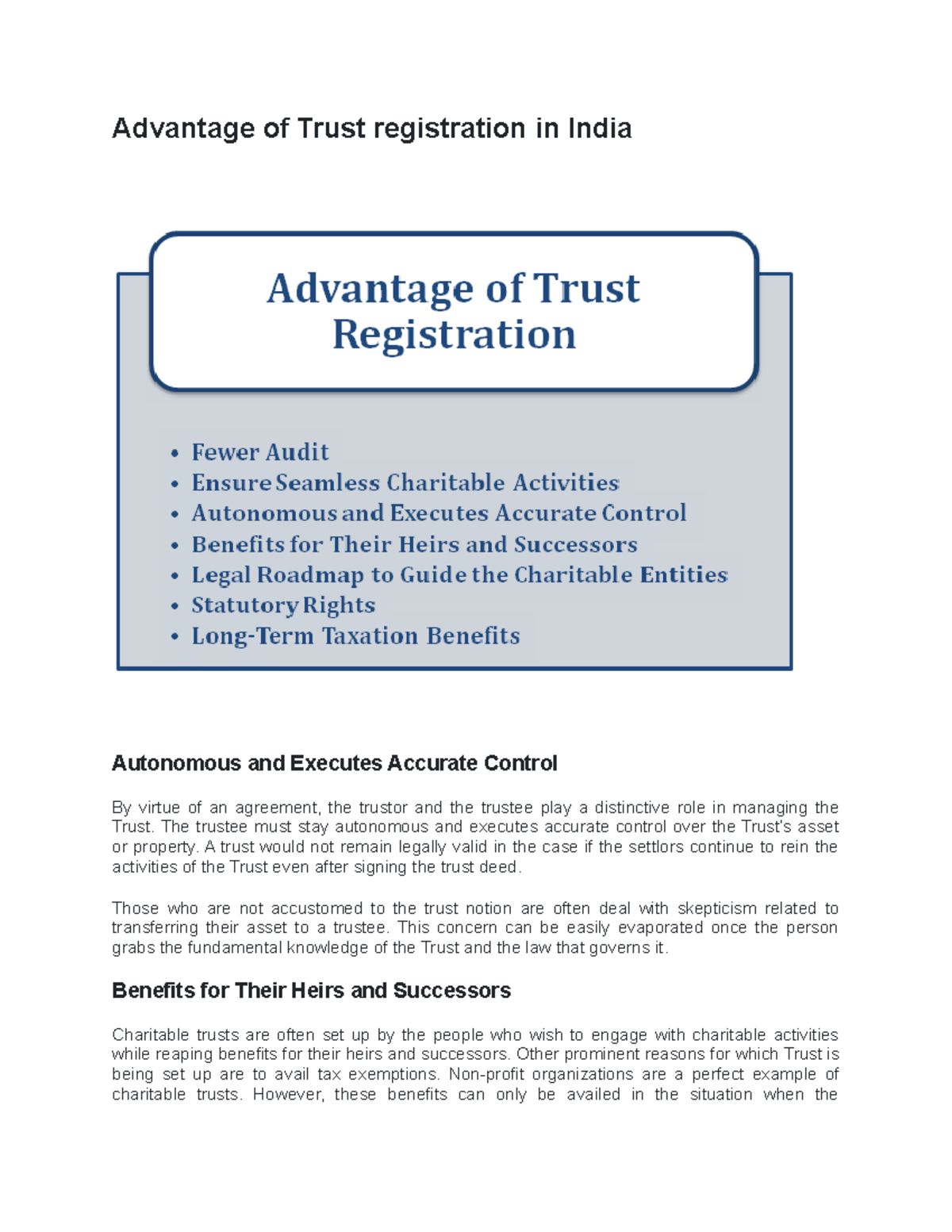 Benifits of trust - Advantage of Trust registration in India Autonomous ...