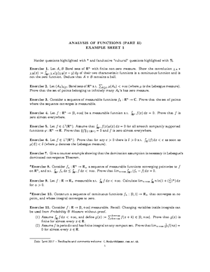 Analysis of Functions 2016-2017 Example Sheet 2 - ANALYSIS OF FUNCTIONS ...