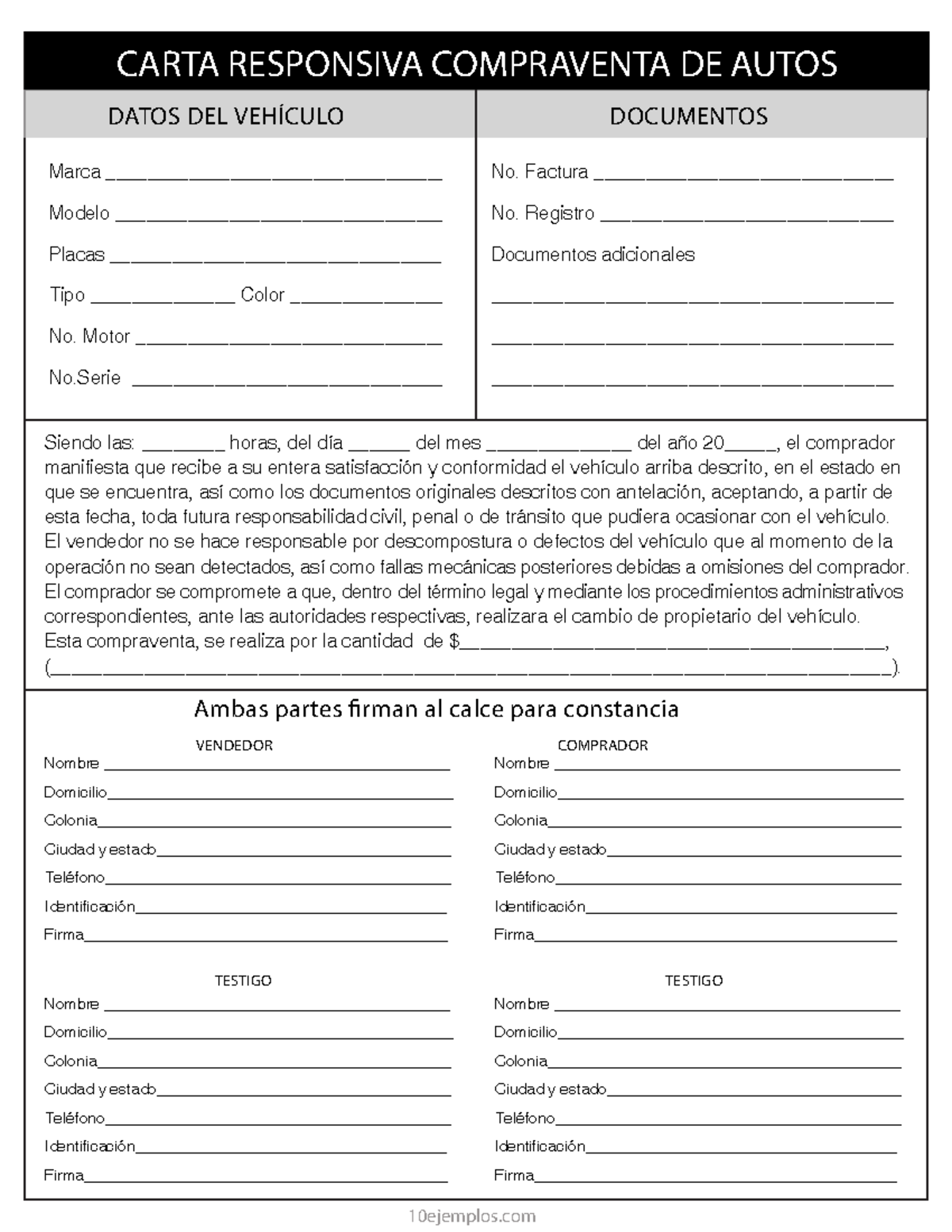 Contrato De Compra Venta De Auto Wordformato De Compraventa