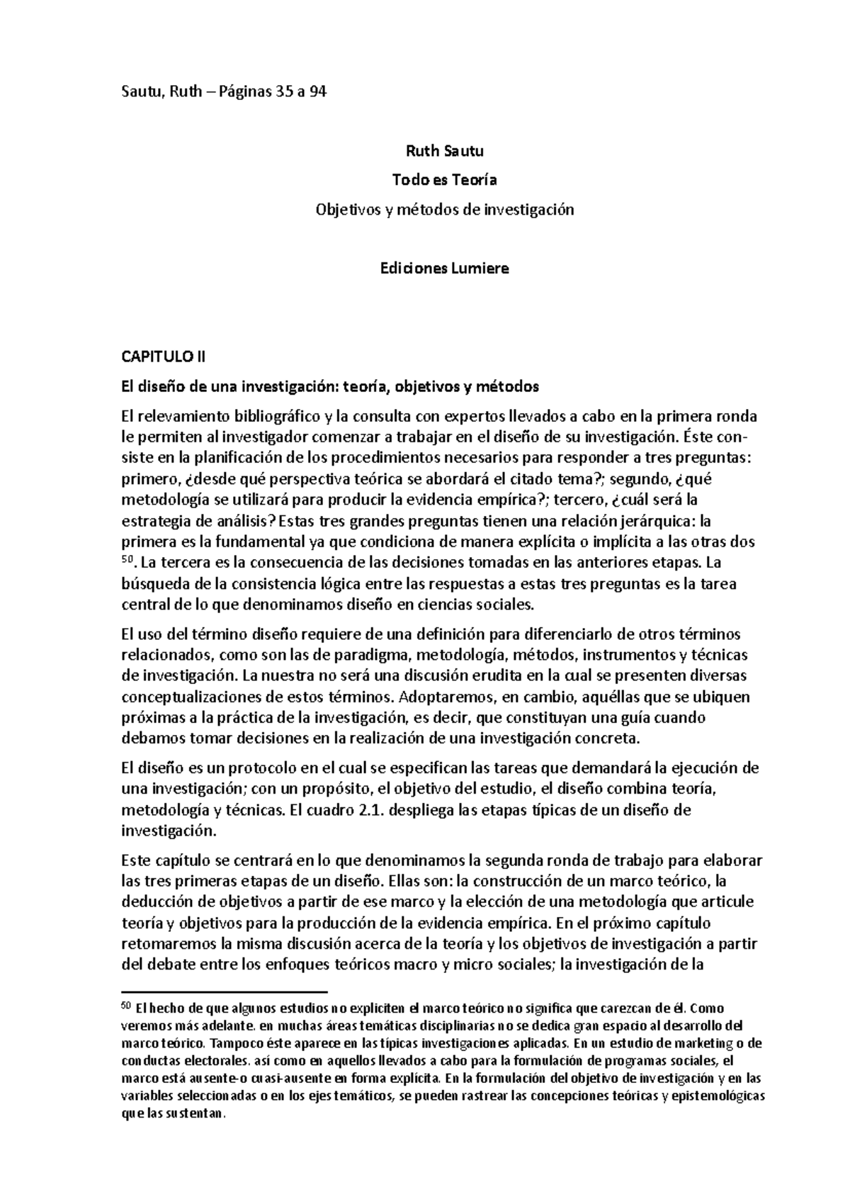 Sautu Objetivos y metodos - Sautu, Ruth – Páginas 35 a 94 Ruth Sautu ...