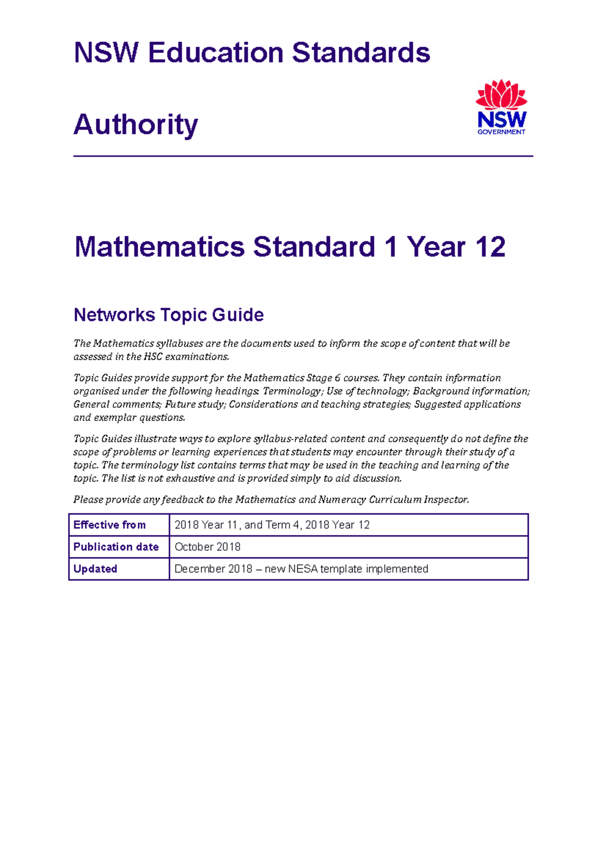 Mathematics standard 1 year 12 topic guide networks - NSW Education ...