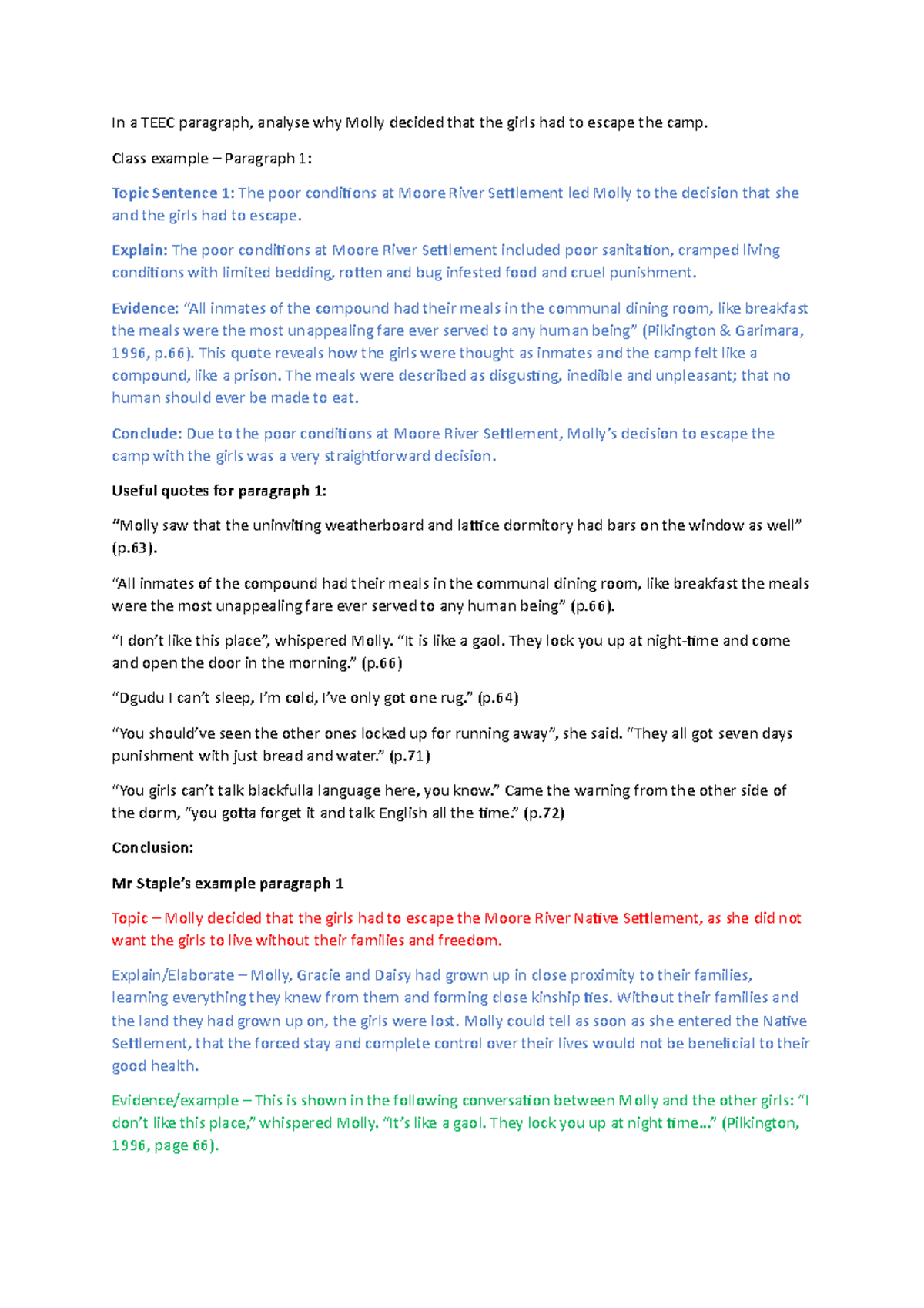 8ENG Analysis 1 - essay - In a TEEC paragraph, analyse why Molly ...