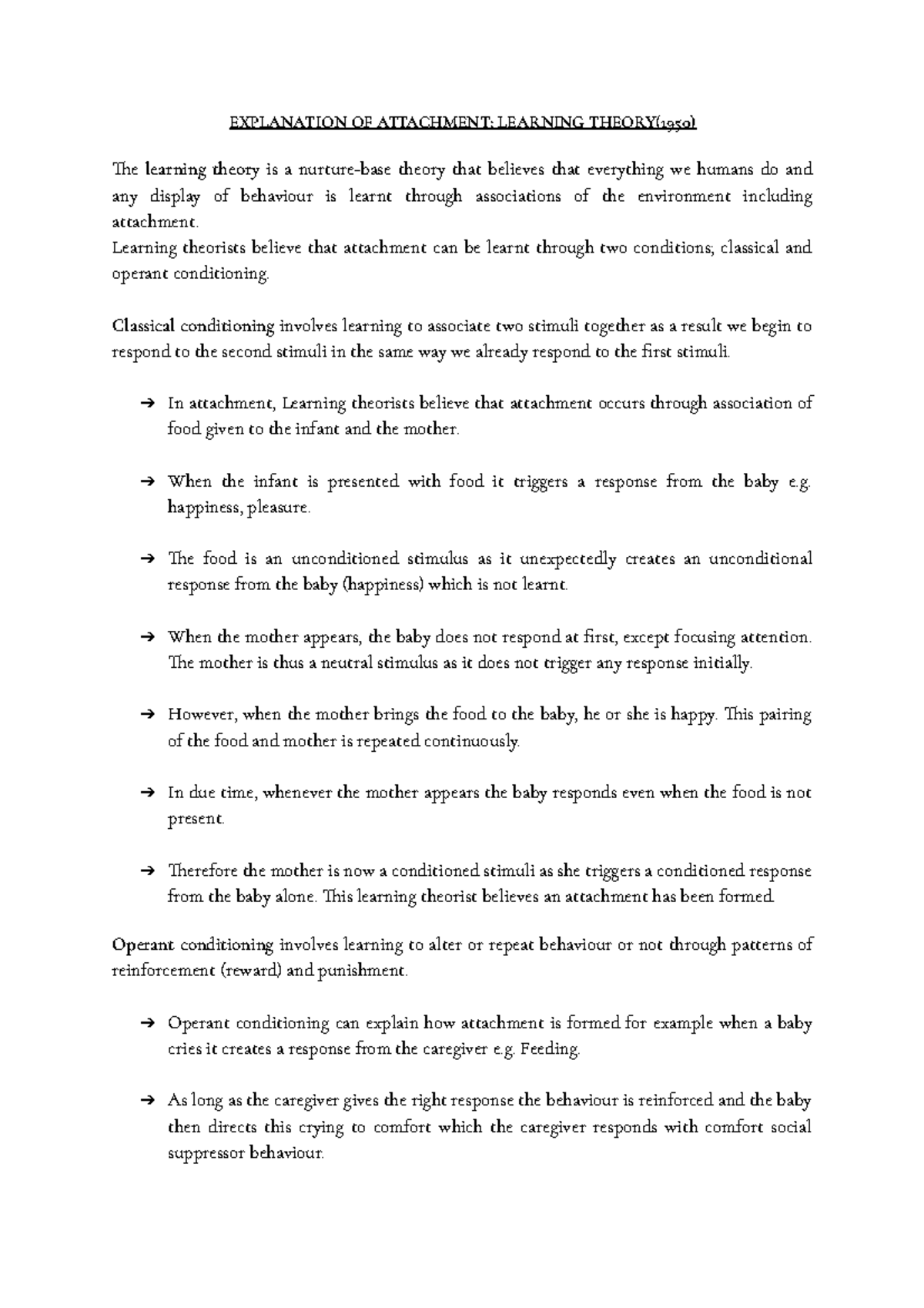 Explanation OF Attachment Learning Theory(1950) - EXPLANATION OF ...