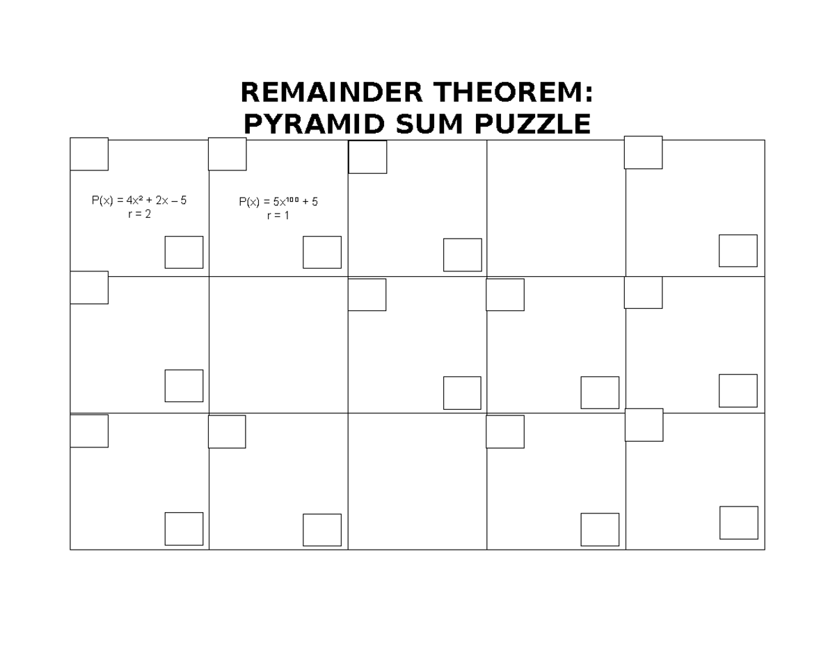 Pyramid sum puzzle - a pair activity in mastering the remainder theorem ...