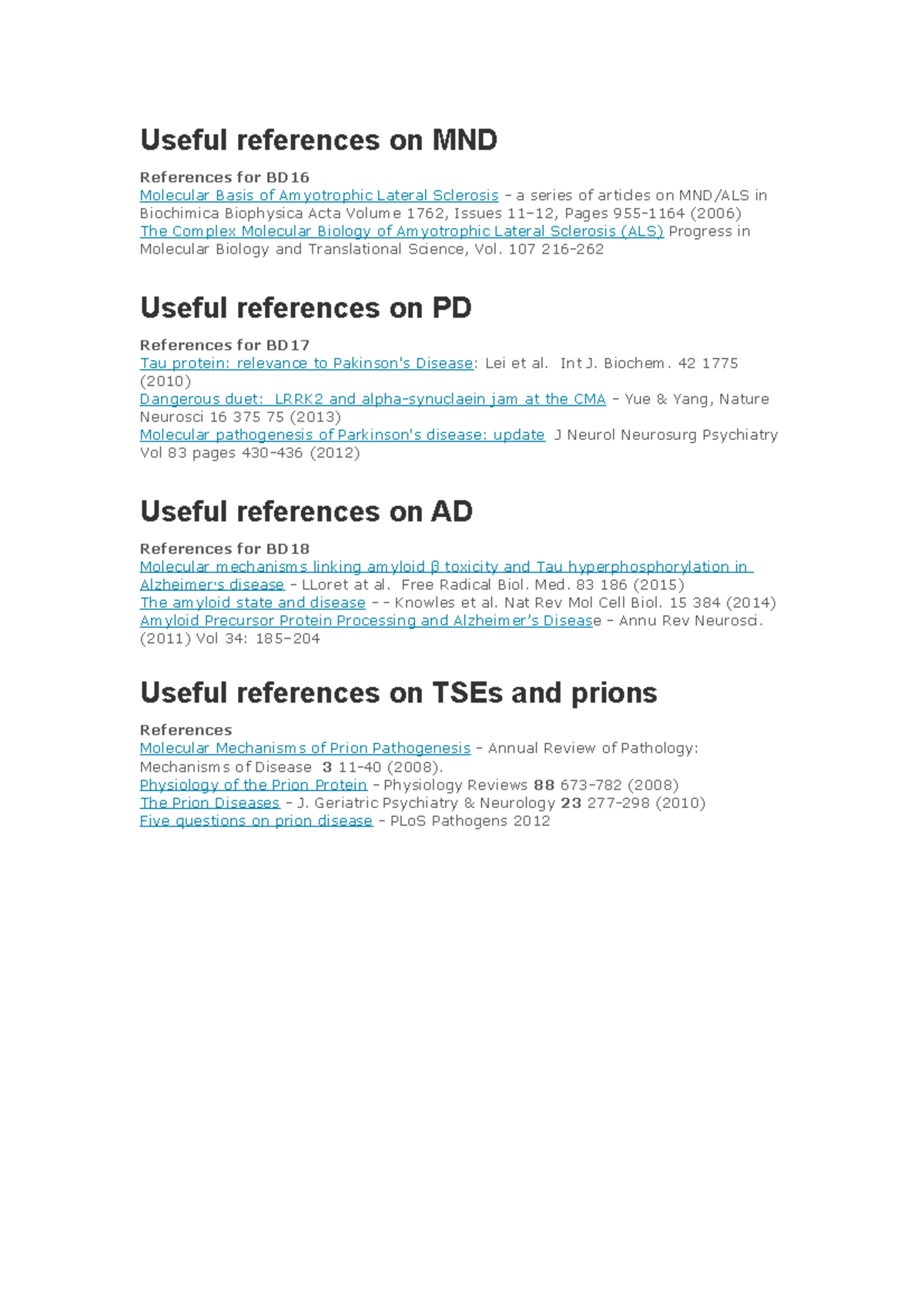 Extra reading BOD sem 2 - Lecture notes all - Useful references on MND ...