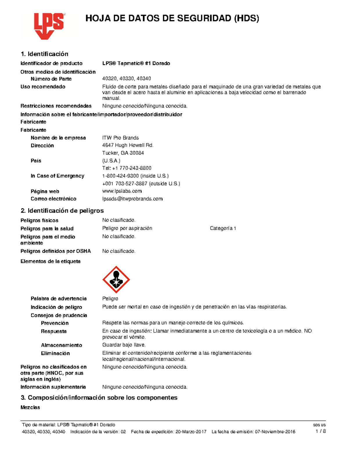 5.- SDS LPS Tapmatic 1 GOLD - HOJA DE DATOS DE SEGURIDAD (HDS) 1 ...