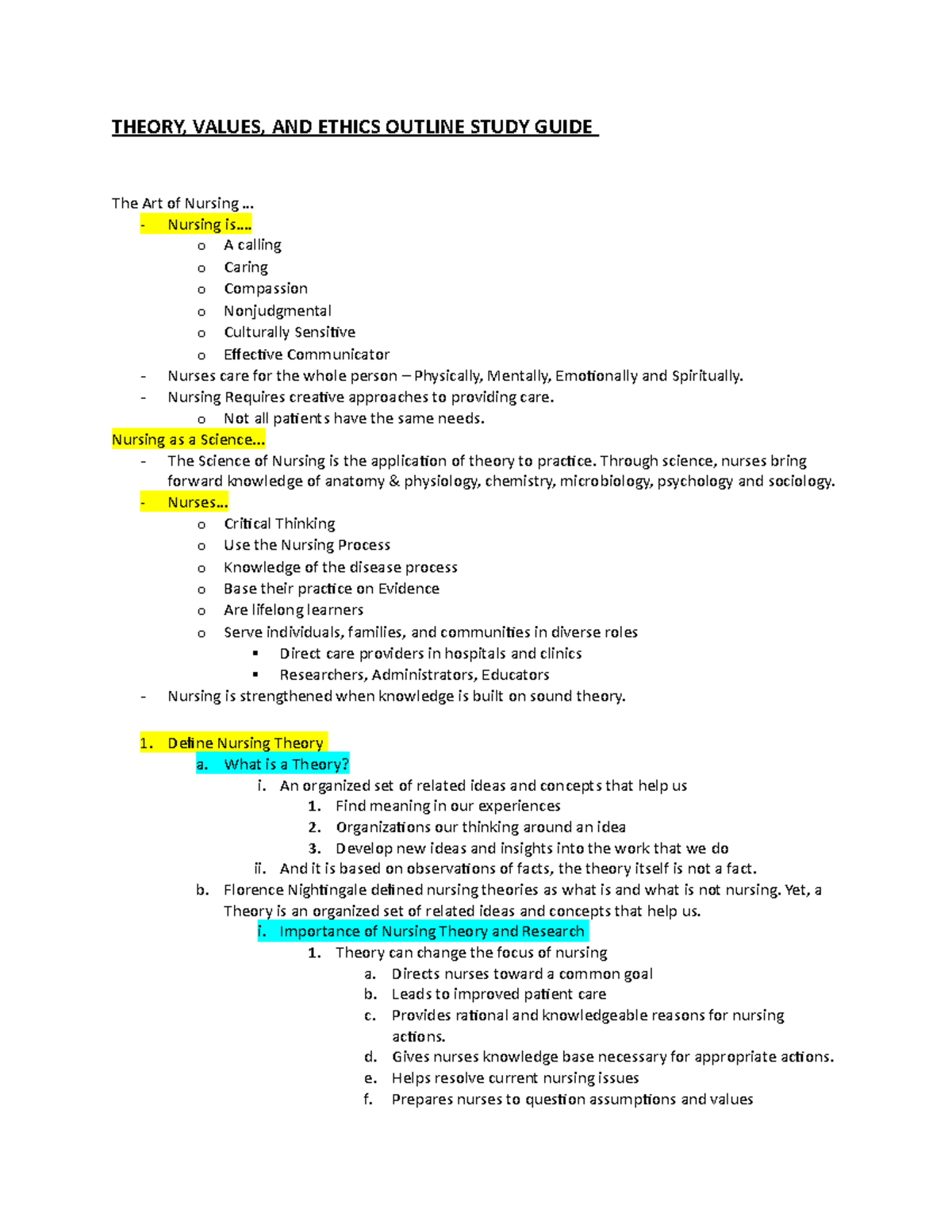 Theory, Ethics, and Values Powerpoint Outline Lecture Notes from 2021 ...