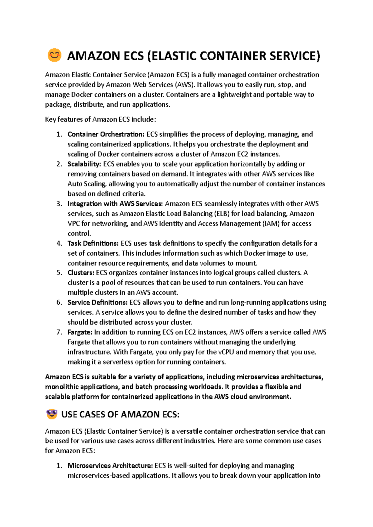 Amazon Elastic Container Service - AMAZON ECS (ELASTIC CONTAINER ...