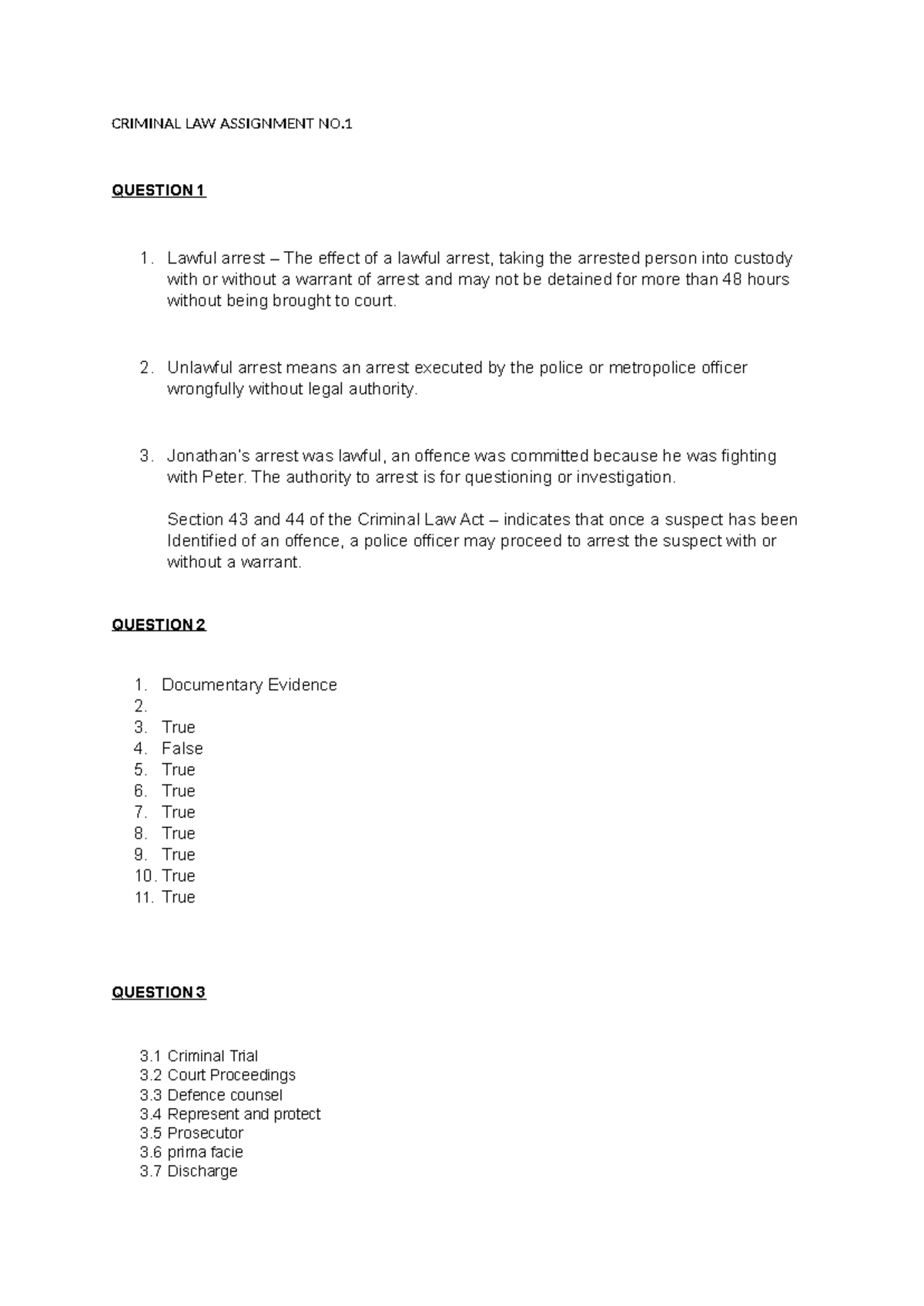 Criminal LAW Assignment NO 1 - CRIMINAL LAW ASSIGNMENT NO. QUESTION 1 1 ...