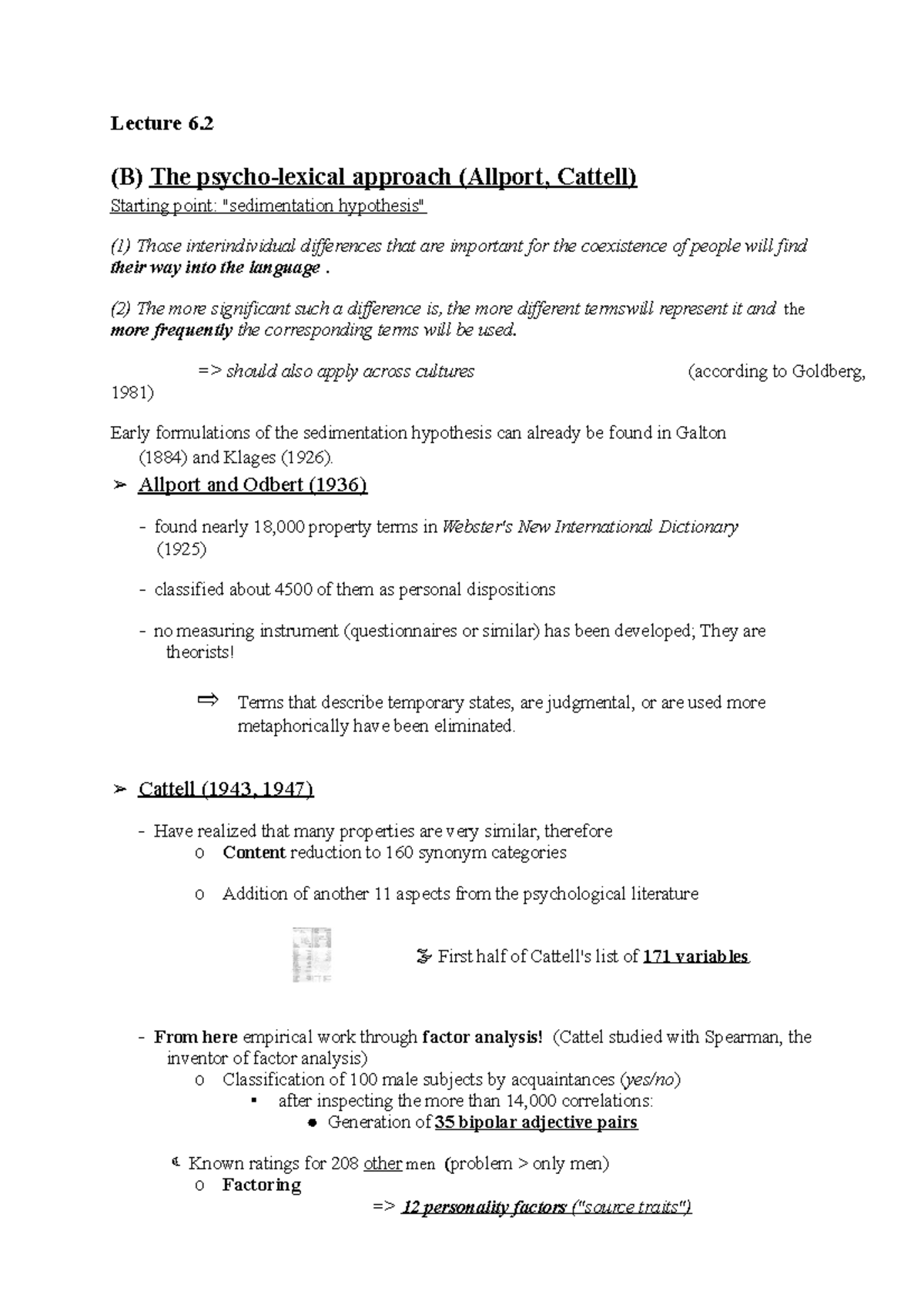 Lecture 6.2 - The psycho-lexical approach - Lecture 6. (B) The psycho lexical approach (Allport ...