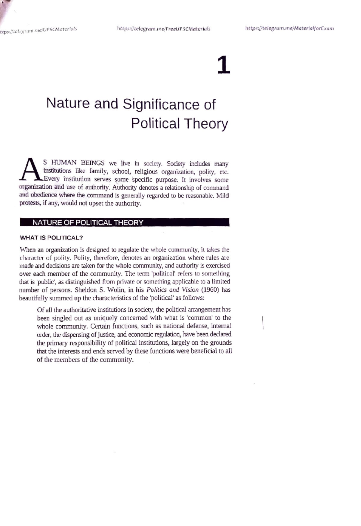 Nature and significance of political theory - ttps:telegram ...