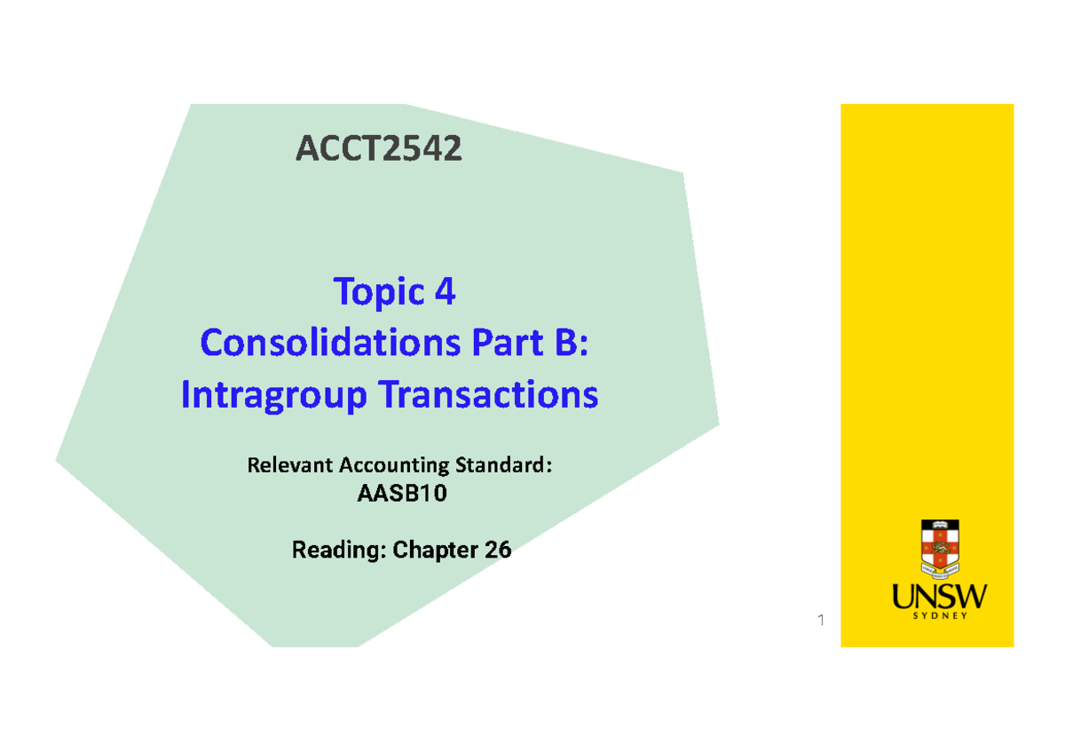 T04 Intra-group transactions one-slide-per-page - ACCT Topic 4 Consolidations Part B: Intragroup ...