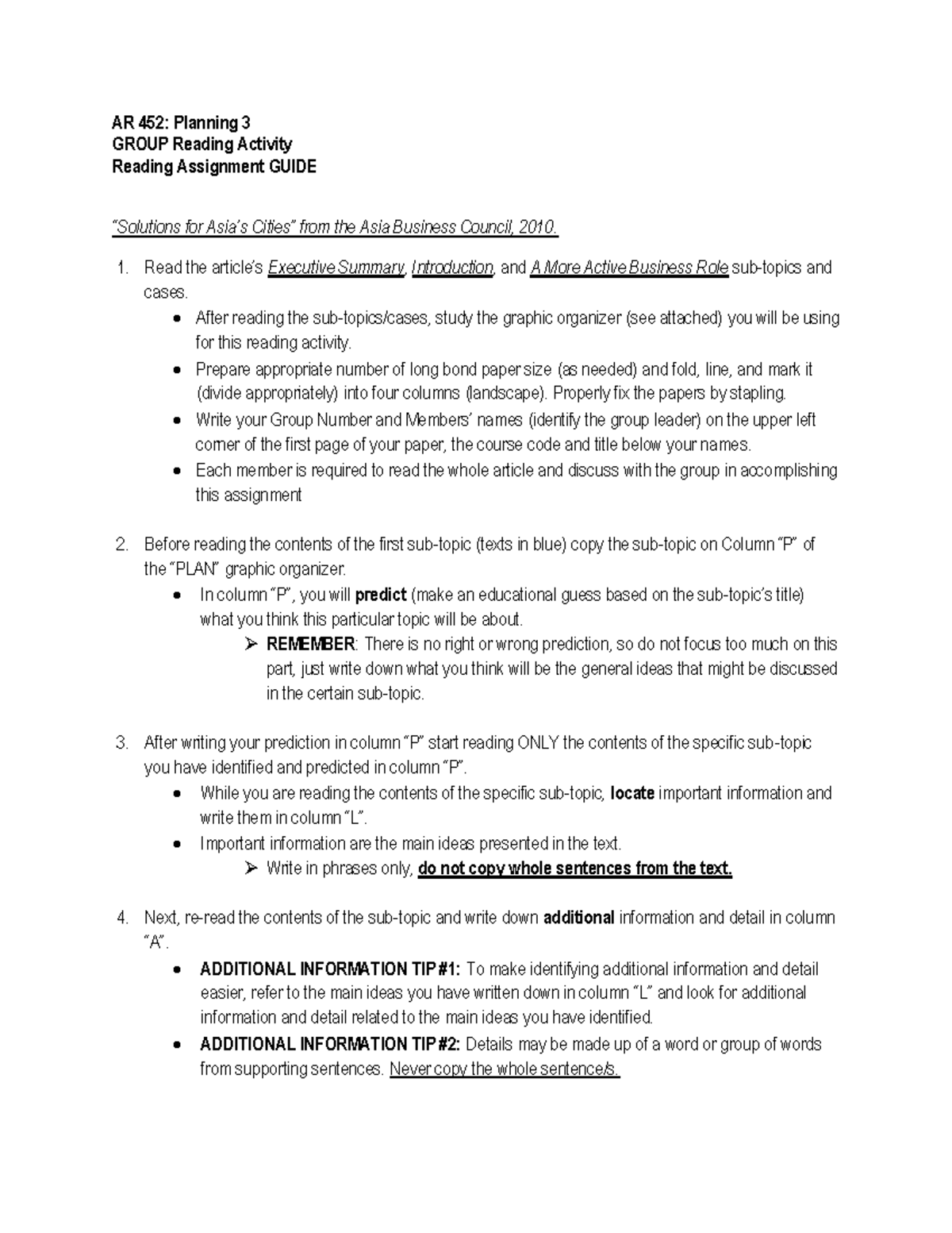 Final Group Reading Activity Guide - AR 452: Planning 3 GROUP Reading ...