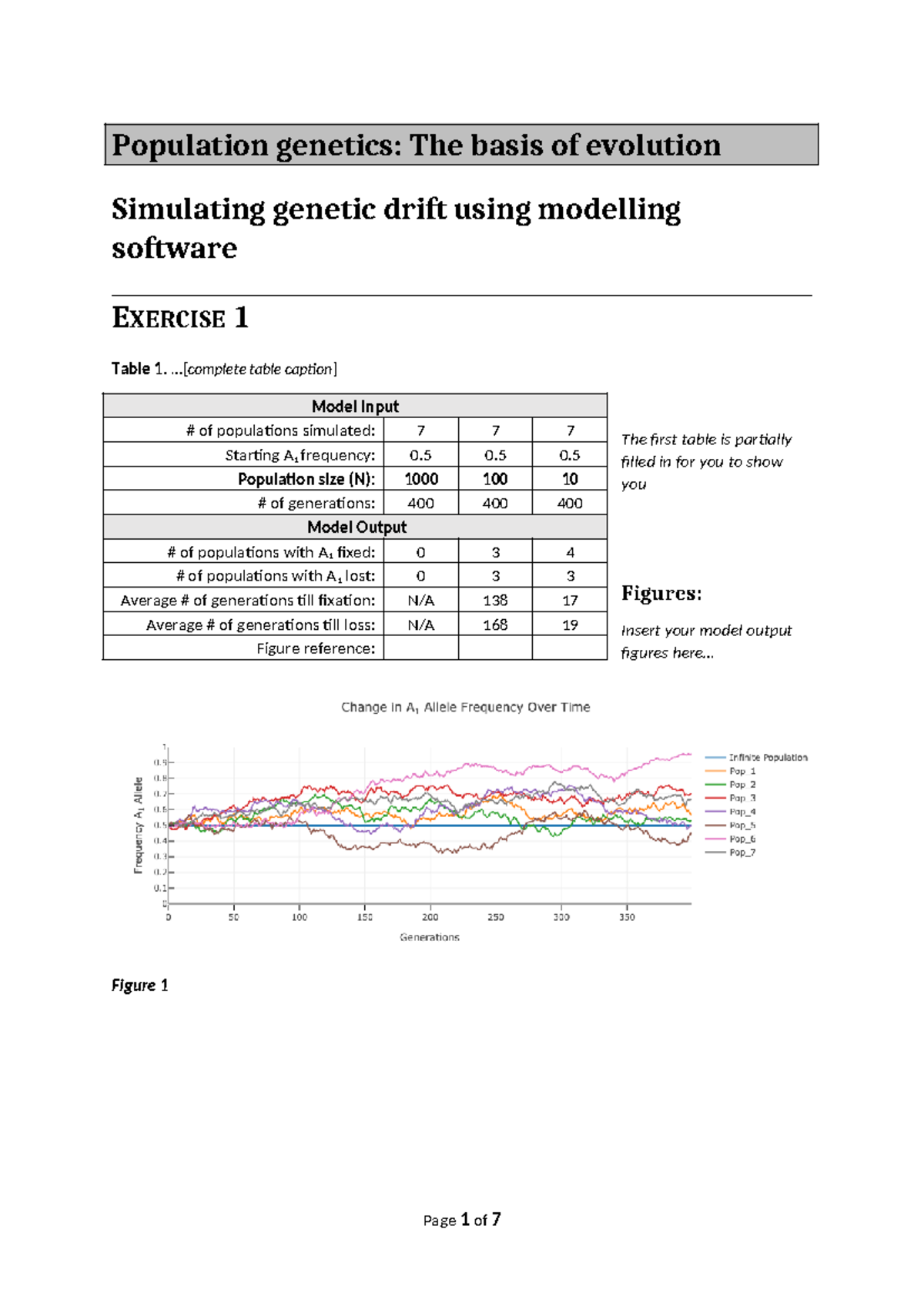2024 Genetic Drift Modelling Student Template BIOL1X06 - Population ...