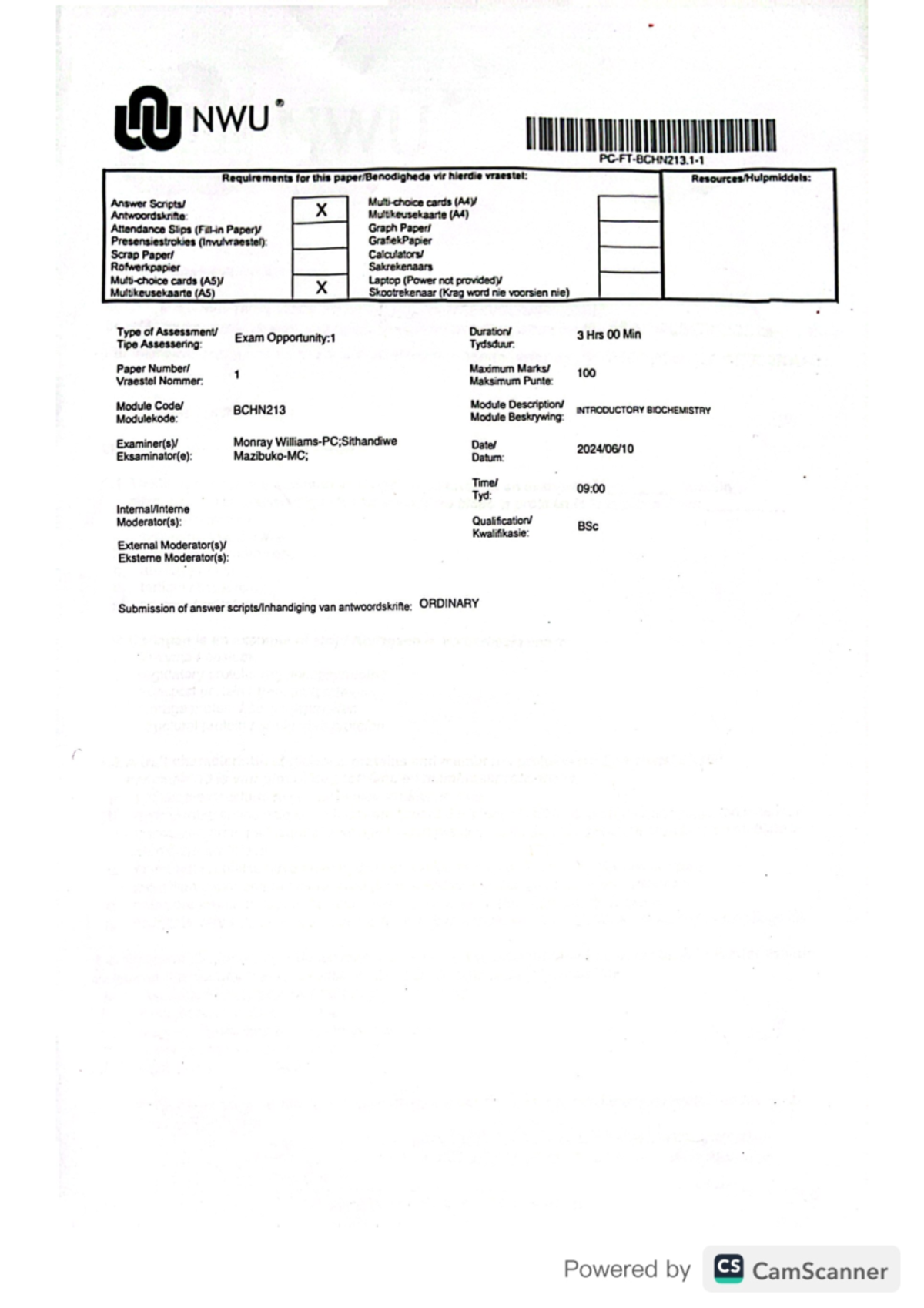 BCHN 2024 exam past paper - NWU PC-FT-BCHN213-1 Requirements for this ...