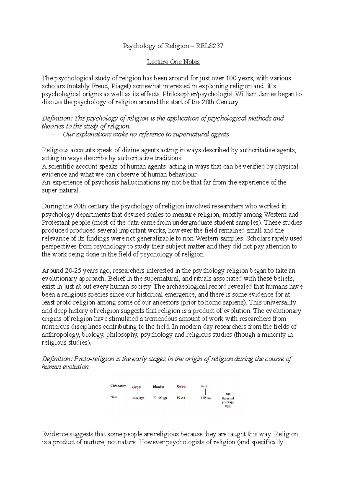 Lecture One - Psychology of Religion – RELS Lecture One Notes The ...