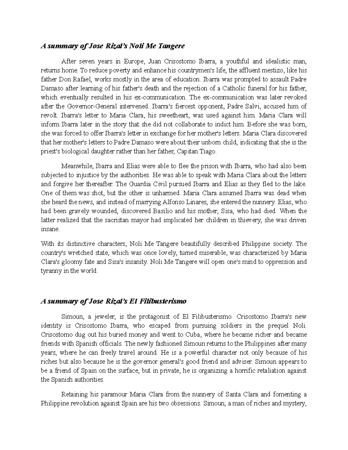 A summary of Jose Rizal's Works that signifies his existence - A ...