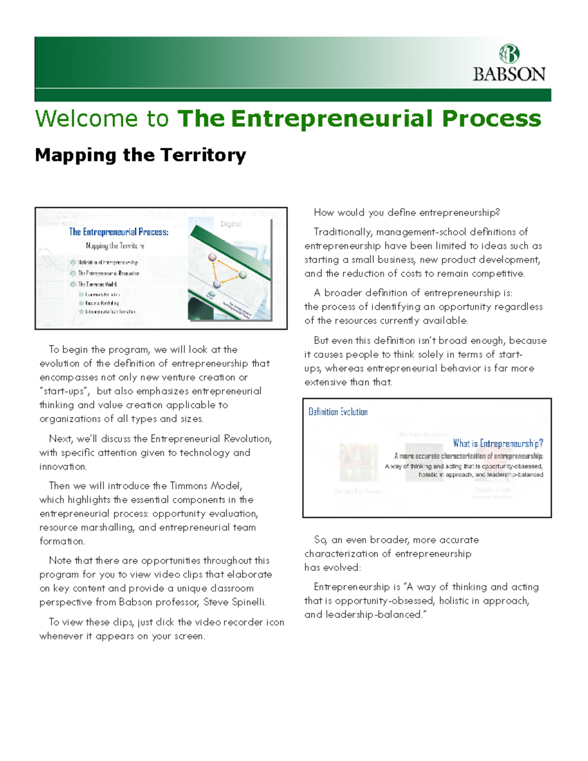 Babson Entrepreneurial Process and Timmons Model Note - Welcome to The ...