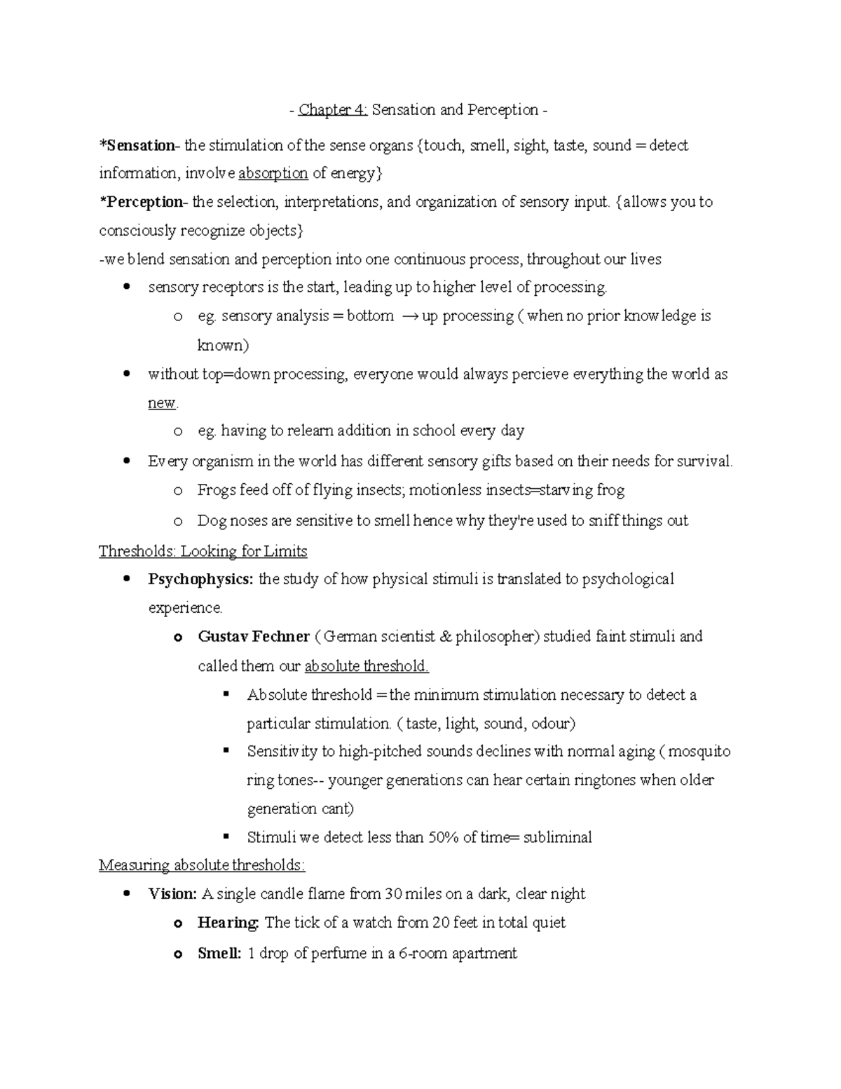 Ch. 4 - Sense and Percep - Chapter 4: Sensation and Perception ...