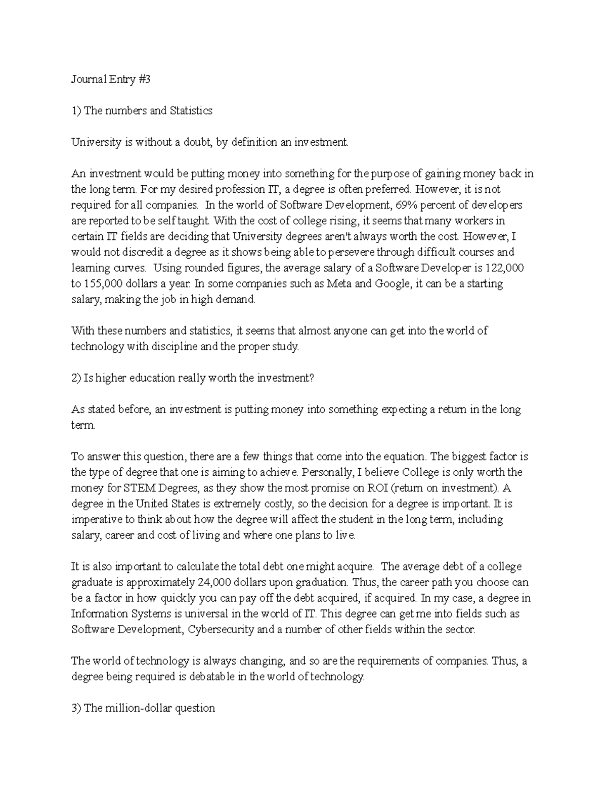 PERG Journal Entry #3 - Journal Entry # The numbers and Statistics ...