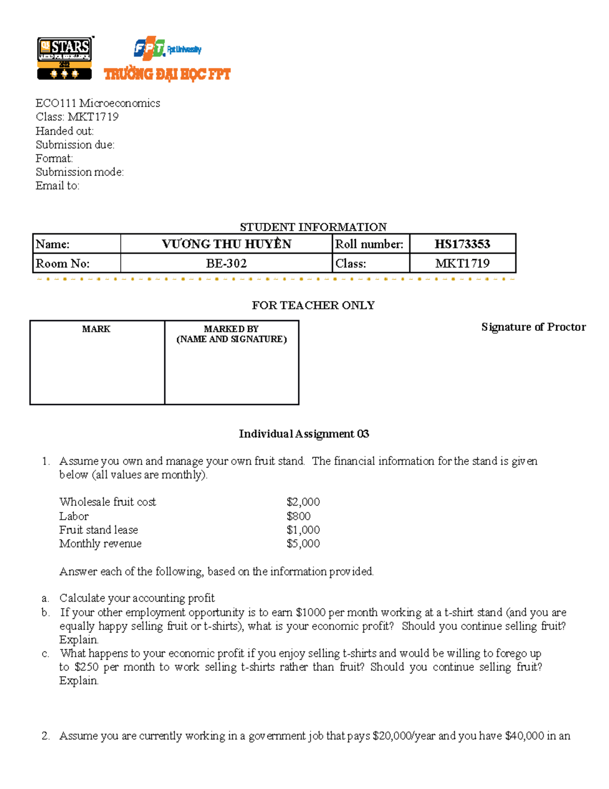 ECON111 Individual Assignment 03 - ECO111 Microeconomics Class: MKT ...