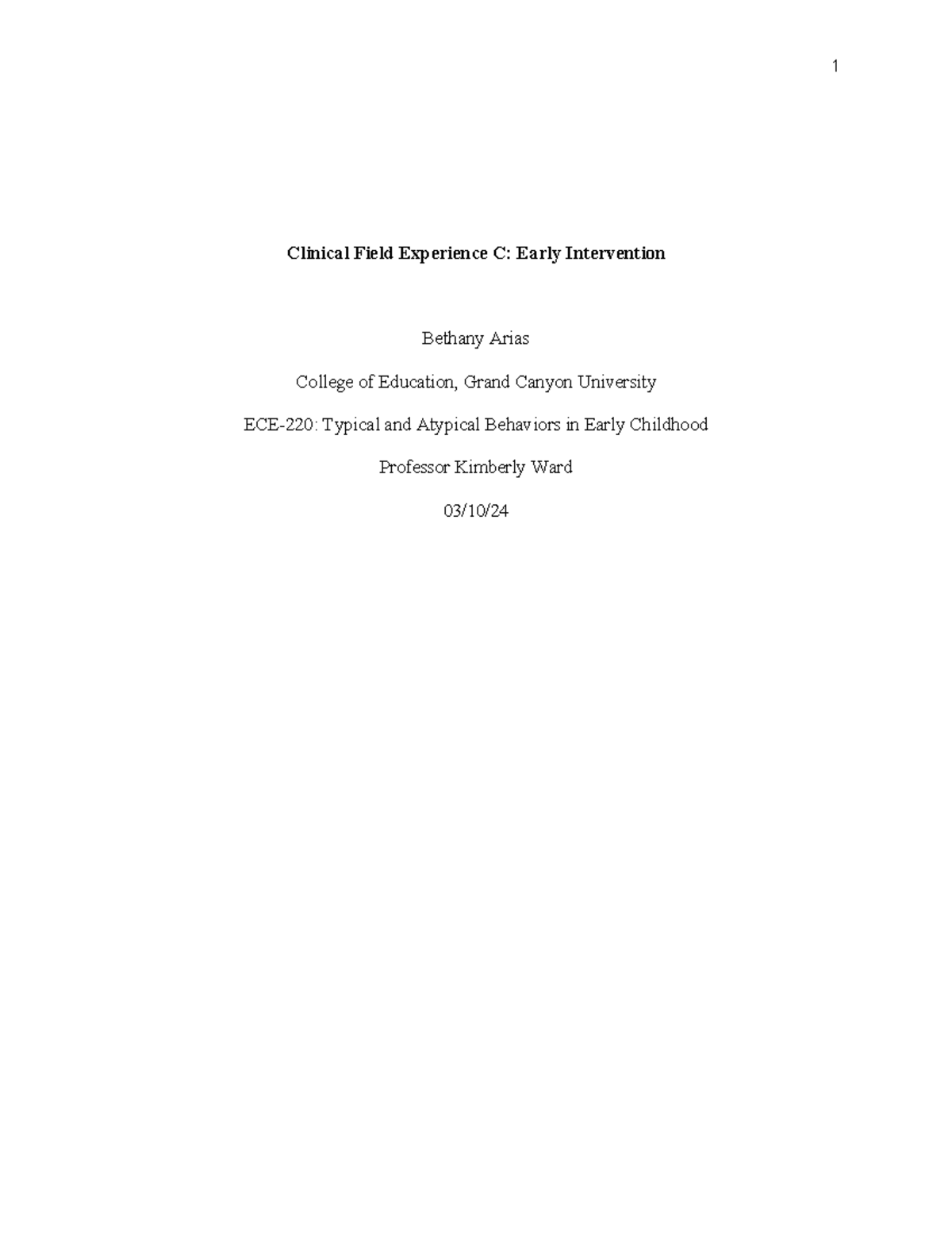 Clinical Field Experience C Early Intervention - 1 Clinical Field ...