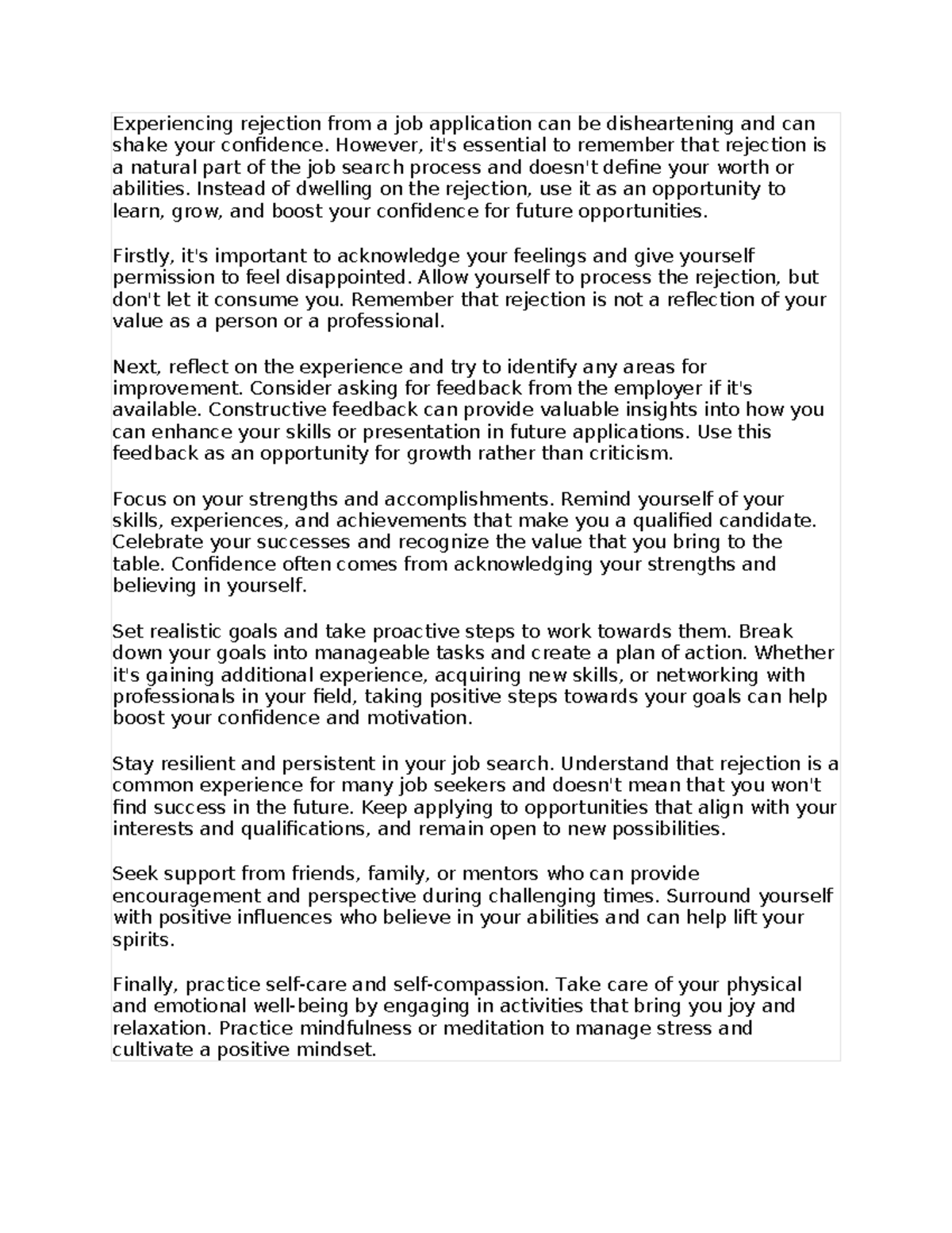 Dealing with job rejection - Experiencing rejection from a job ...