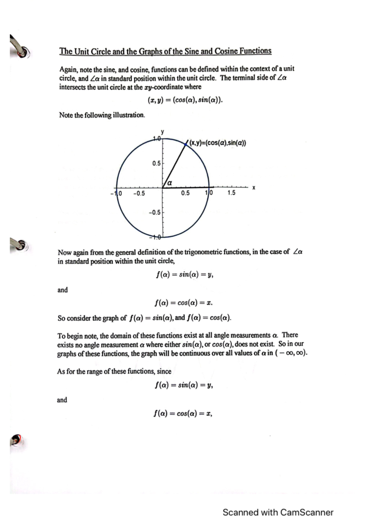 Math 132 The unit Circle and the graph - The Unit Circle and the Graphs ...