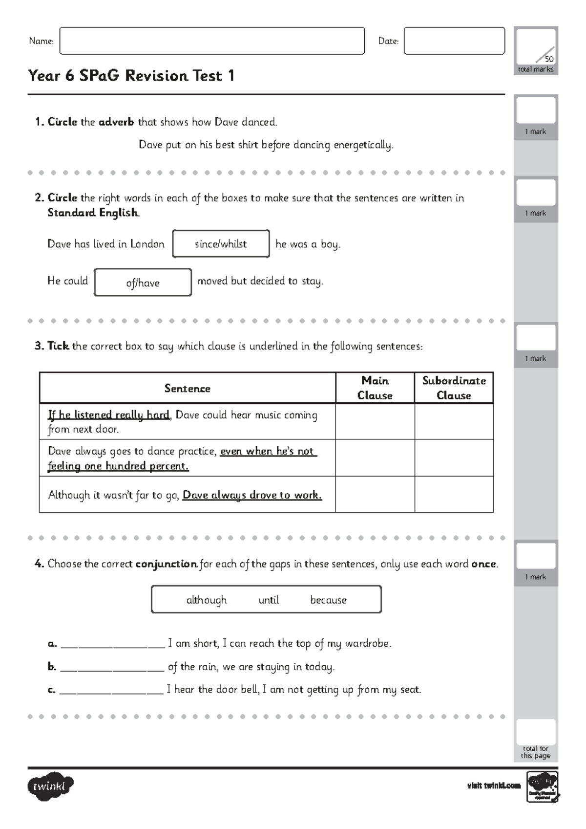 Spag-Revision-Test-1 copy - 1. Circle the adverb that shows how Dave ...