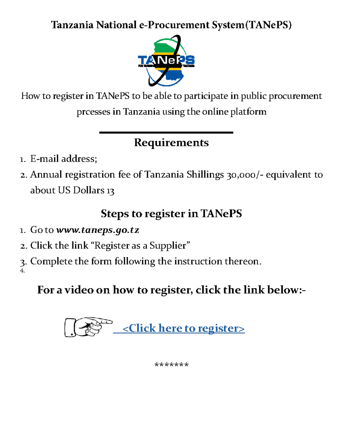How to register in TANe PS EN - Tanzania National e-Procurement System ...