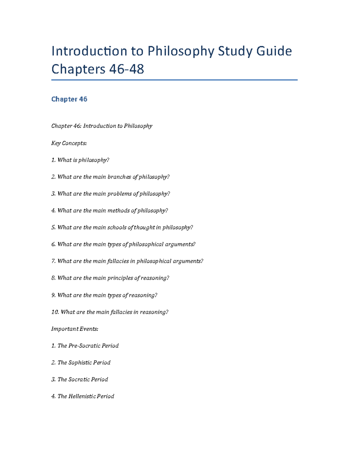 Introduction to Philosophy Study Guide Chapters 46-48 - Introduction to ...