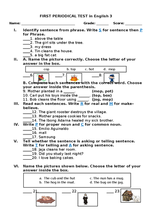 1ST-PE- Filipino - GRADE 3 Periodical Test Q1 - FILIPINO 3 UNANG ...
